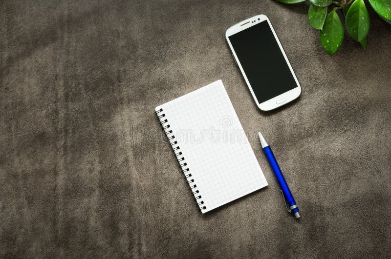 Modern Clean Leather Desktop Office Table. Top View. Stock Image ...