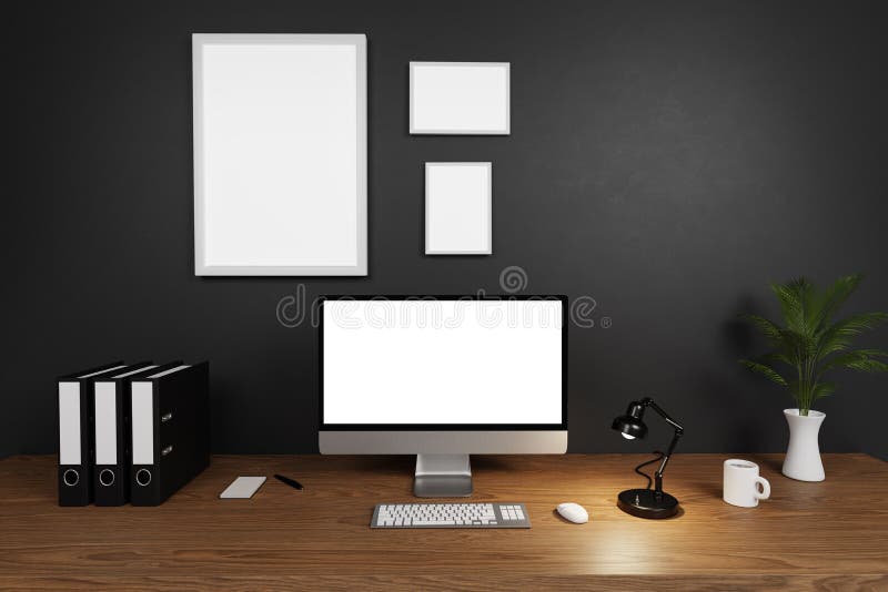 Modern Clean Office Workspace with Computer Screen and Empty Isolated ...