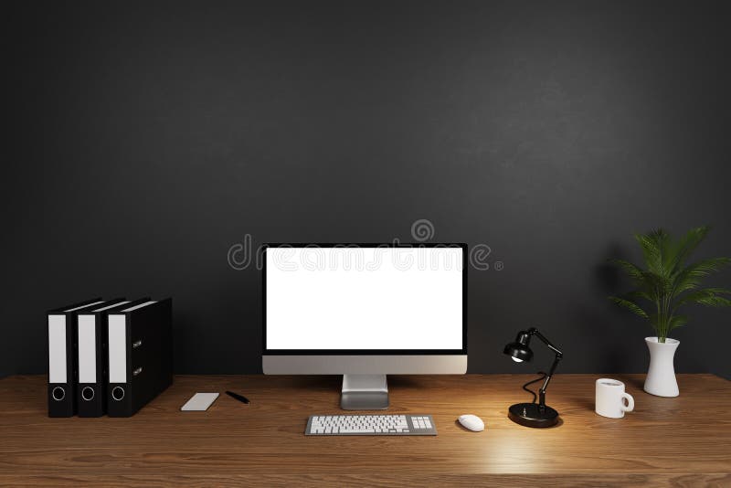 Modern Clean Office Workspace with Computer; White Isolated Empty ...