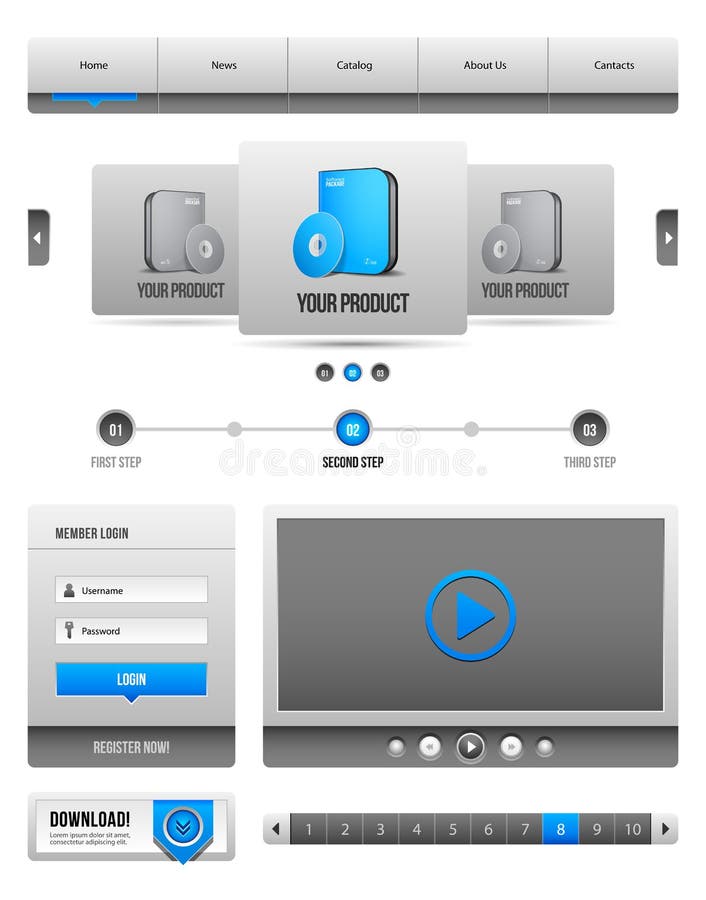 Grey Modern Website Design Elements Stock Vector - Illustration of ...