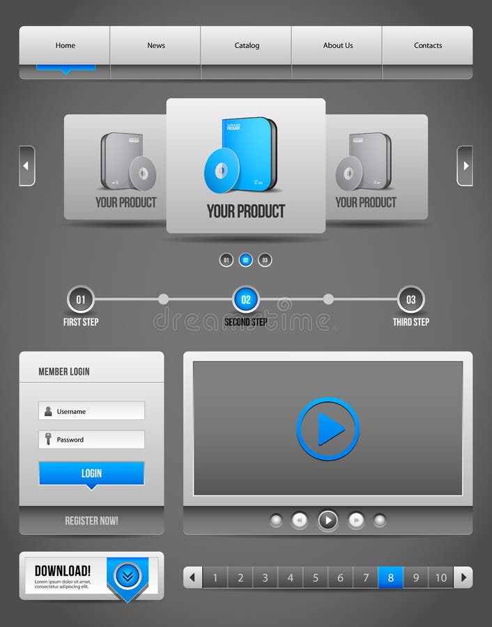 Grey Website Design Elements Stock Vector - Illustration of editable ...