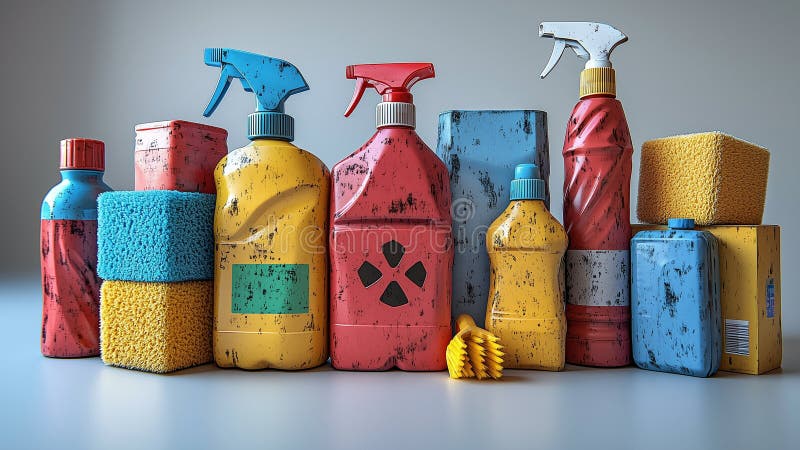 Modern Cleaning Products and Tools Stock Illustration - Illustration of ...