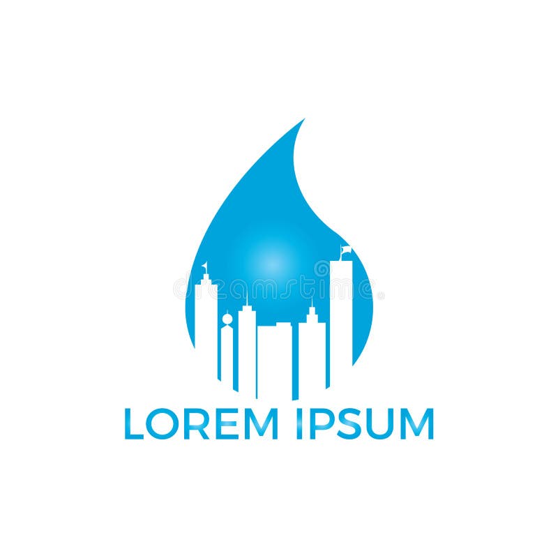 Blue Water Drop and Building Logo Design. Stock Vector - Illustration ...
