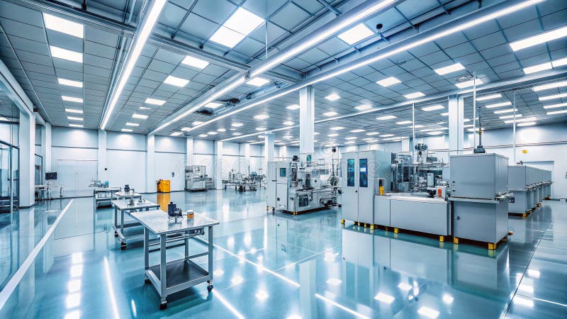 Cleanroom with Sleek and Modern Robots, Interacting with Advanced ...