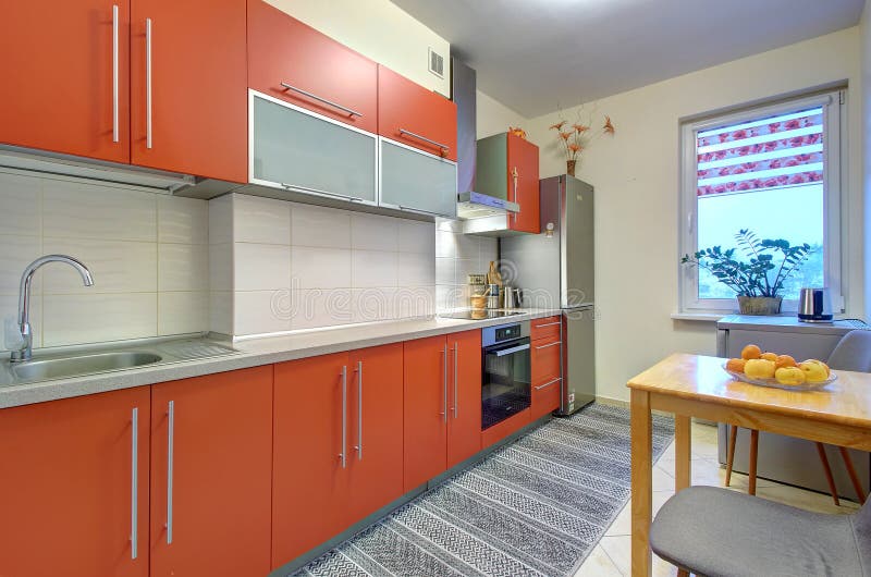 Modern Clear Kitchen Interior Stock Photo - Image of ower, fruit: 263542560