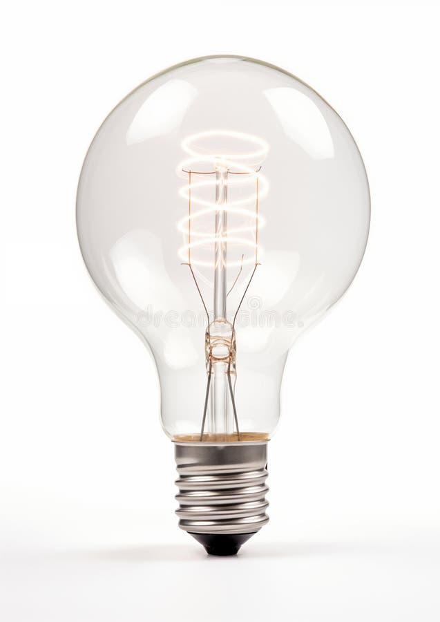 A Modern Clear Light Bulb with Spiral Filament, Isolated on a White ...