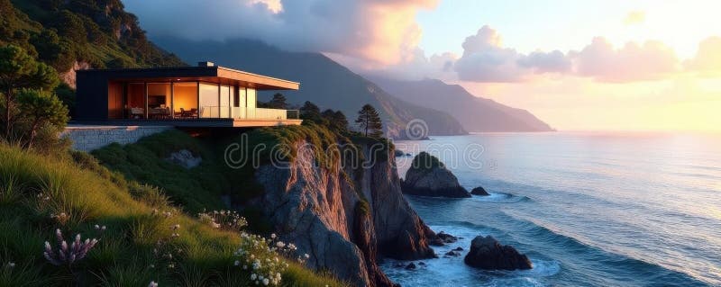 Modern Cliffside Home, Dramatic Coastal Vista, Estate, Modern ...