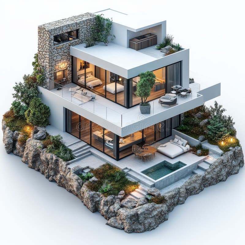 Modern Cliffside House Luxurious Design Dream Home Stock Illustration ...