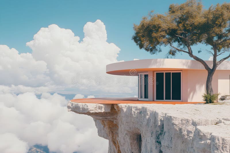 Modern Cliffside House Overlooking Clouds and Blue Sky in a Serene ...