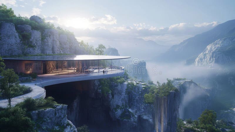 Modern Cliffside House with Panoramic Mountain Views Stock Image ...
