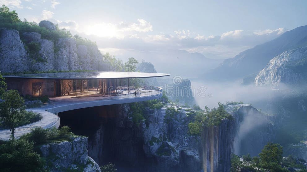 Modern Cliffside House with Panoramic Mountain Views Stock Image ...
