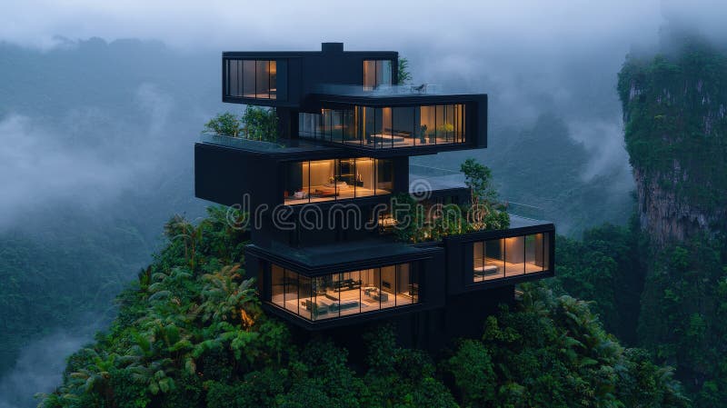 Modern Cliffside Mansion Luxurious Mountain Home Panoramic View Stock ...