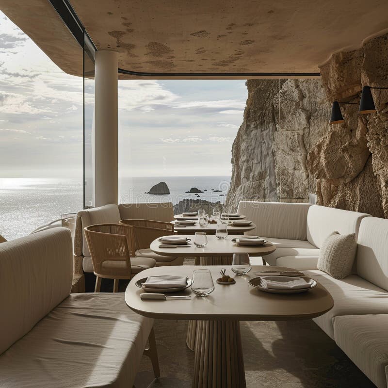 Modern Cliffside Restaurant Offering Breathtaking Coastal Views Stock ...