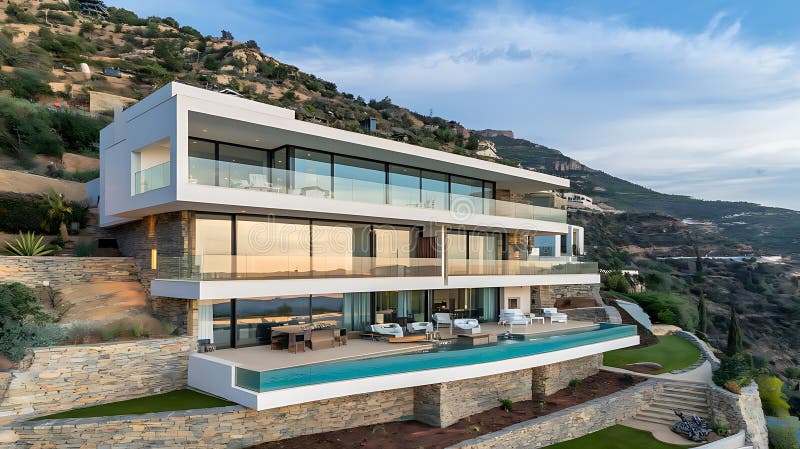 Luxurious Cliffside Villa Stunning Terrace Infinity Pool Stock Photos ...
