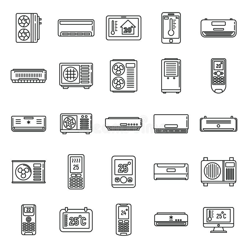Modern Climate Control Systems Icons Set, Outline Style Stock Vector ...