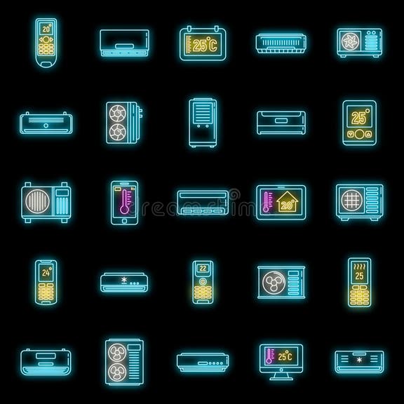 Modern Climate Control Systems Icons Set Vector Neon Stock Vector ...