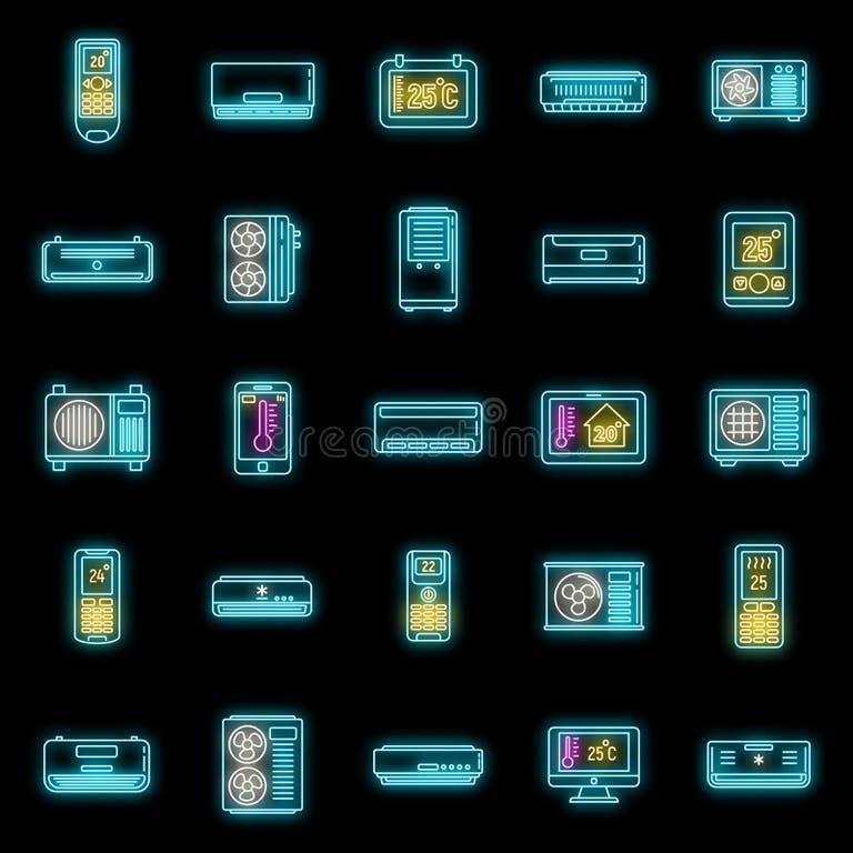 Modern Climate Control Systems Icons Set Vector Neon Stock Vector ...