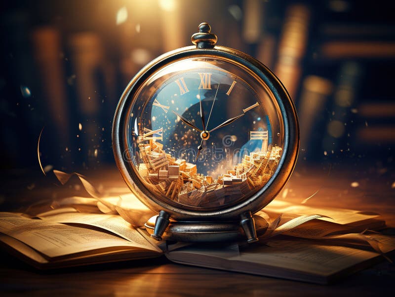 A Modern Clock Housing Tiny Books within Stock Photo - Image of ...