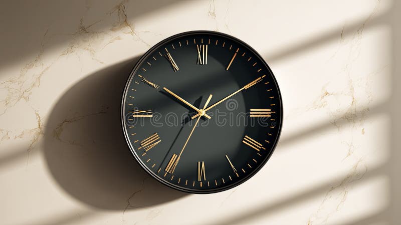 Modern Clock on Wall with Shadow Stock Image - Image of black ...
