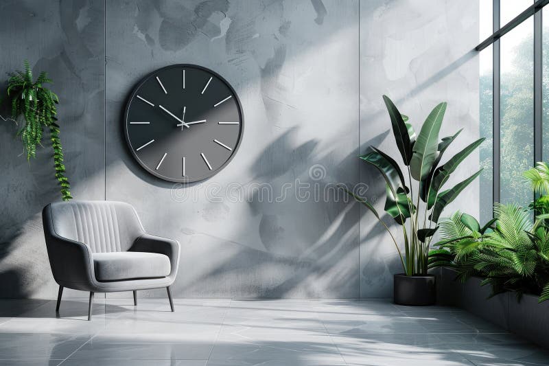 Modern Clock on Wall in a Stylish Office Setting Stock Illustration ...