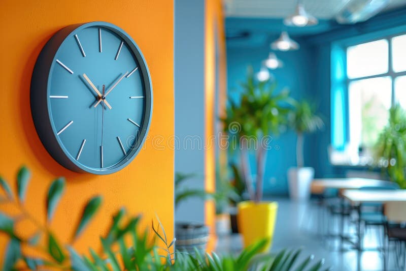 Modern Clock on Wall in a Stylish Office Setting Stock Illustration ...