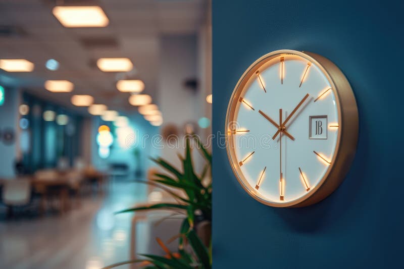 Modern Clock on Wall in a Stylish Office Setting Stock Illustration ...