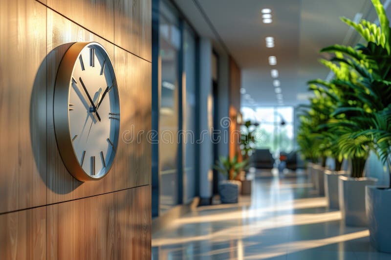 Modern Clock on Wall in a Stylish Office Setting Stock Illustration ...