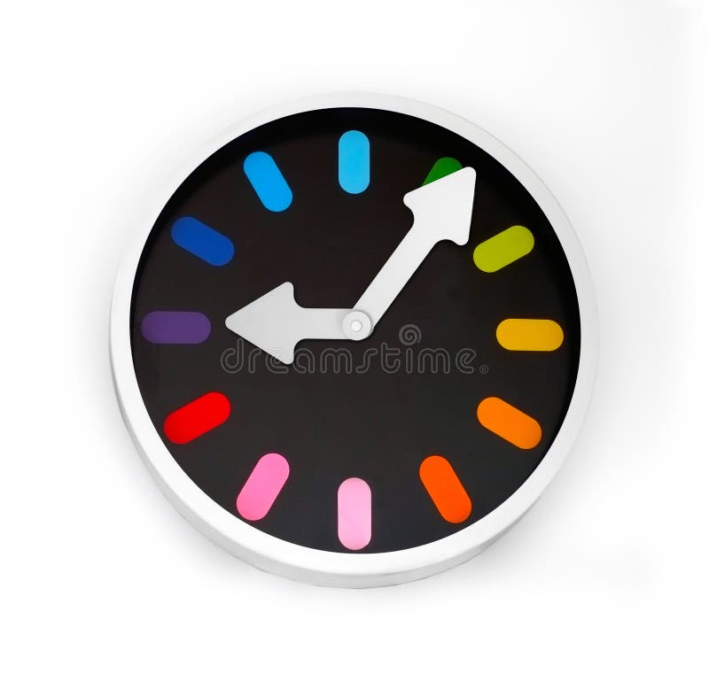 Modern Clocks Show Different Times Isolated on a White Background Stock ...