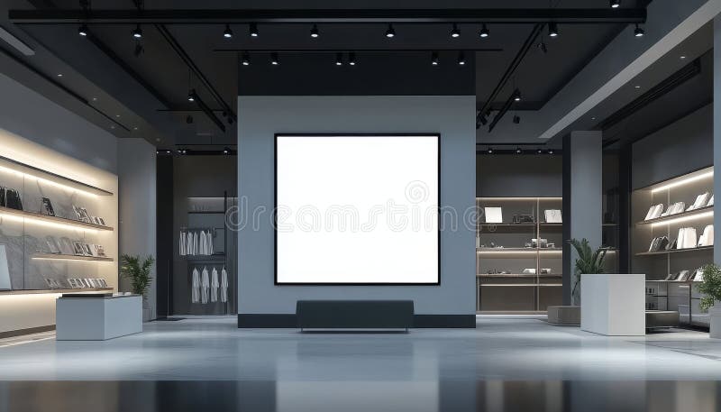 Modern Clothing Store Interior with Empty White Poster, Clothes Racks ...
