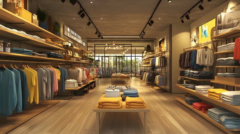 Modern Clothing Store Interior with Stylish Displays and Warm Lighting ...