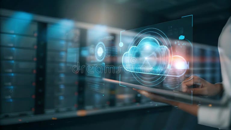 Modern Cloud Computing Concept with Data Centers and Digital Tablet Interface Technology Stock ...