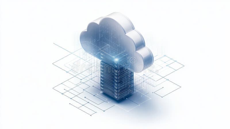 A Modern Cloud Computing Concept with a Stylized Cloud and Server, Illustrating Data Storage and ...