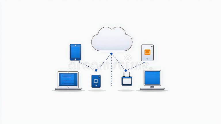 Modern Cloud Computing Concept with Various Devices Connected for Data Synchronization Stock ...