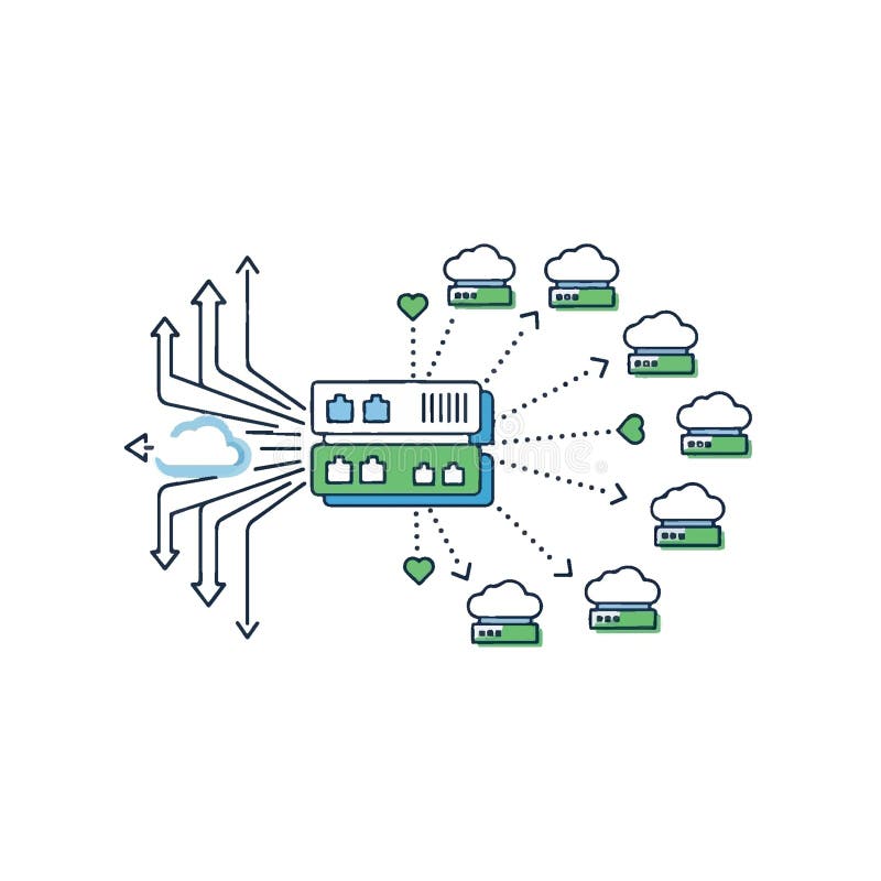 Modern Cloud Computing Data Flow Diagram Central Server Rack ...