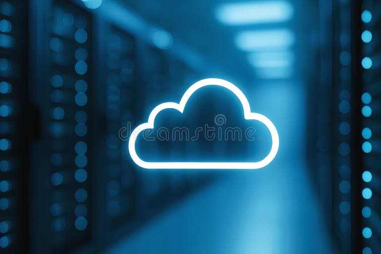 Modern Cloud Computing Icon Above Data Servers Futuristic Datacentre ...