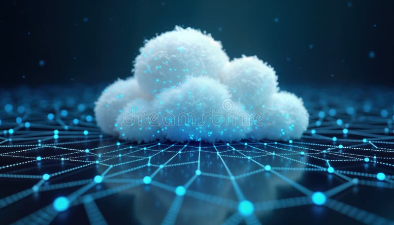 Modern Cloud Computing Illustration. Large Cloud Icon Above Central ...