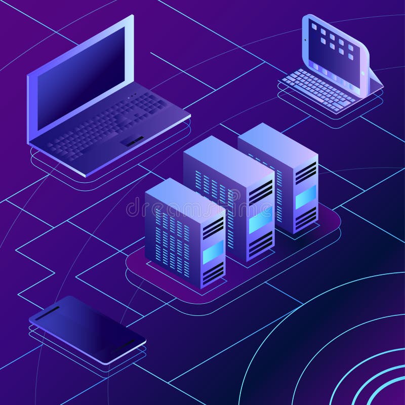 Modern Cloud Services and Cloud Computing Elements Isometric Con Stock ...