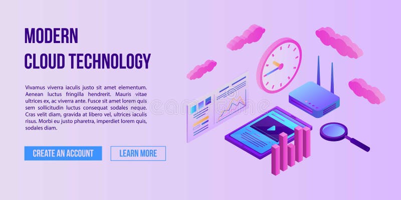 Modern Cloud Technology Concept Banner, Isometric Style Stock Vector ...
