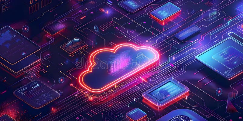 Modern Cloud Technology with Neon Cyber Space Network on Electronic ...