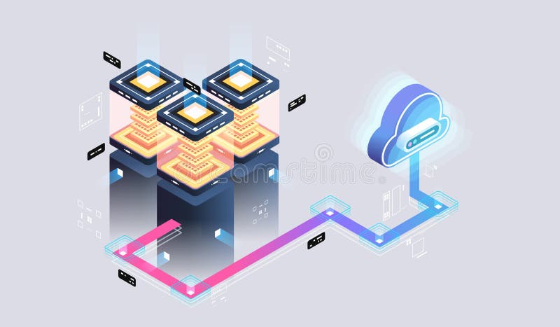 Modern Cloud Technology and Networking Concept. Cloud Database, Futuristic Server Energy Station ...