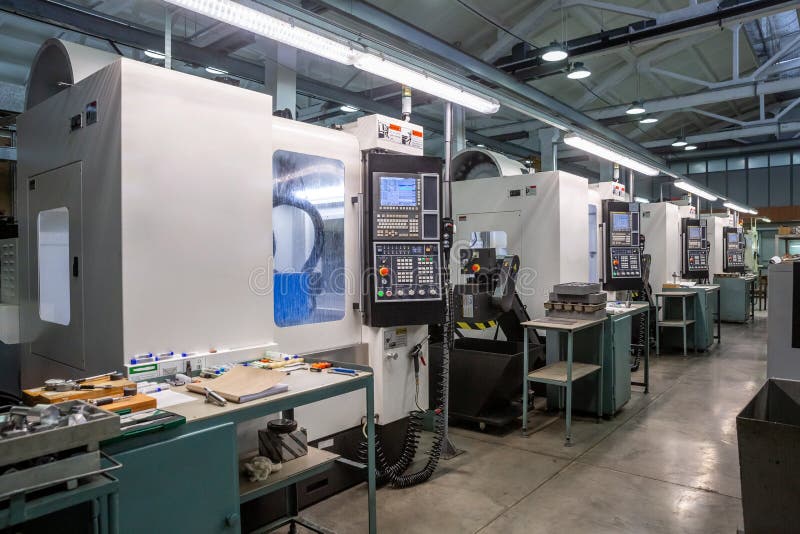 Modern Cnc Lathes in the Metalworking Industry. Stock Photo - Image of ...