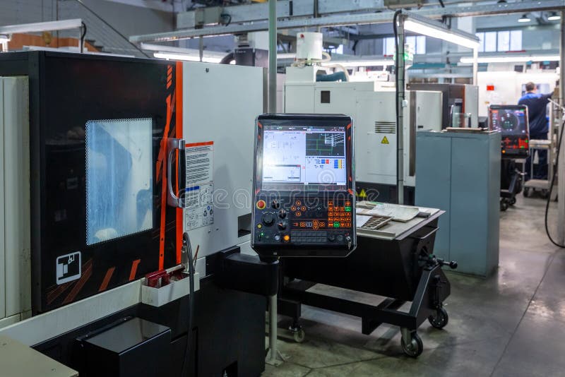 Modern Cnc Lathes in the Metalworking Industry. Stock Image - Image of ...