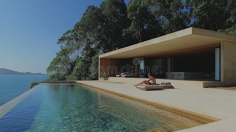 Modern Coastal Home with Infinity Pool, Overlooking Ocean Views Stock ...