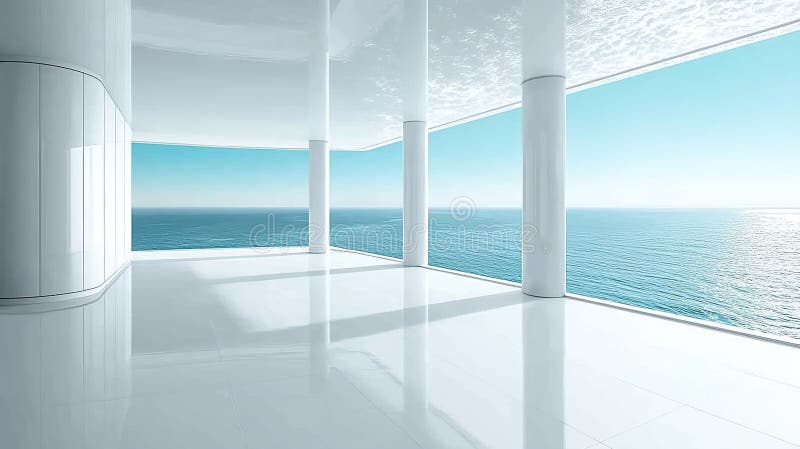 Modern Coastal Interior Design with Large Windows Overlooking the Ocean ...