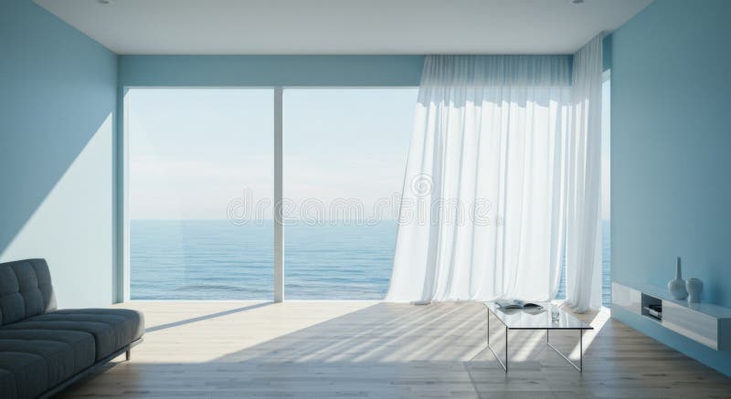 Modern Coastal Living Room with Ocean View Stock Illustration ...