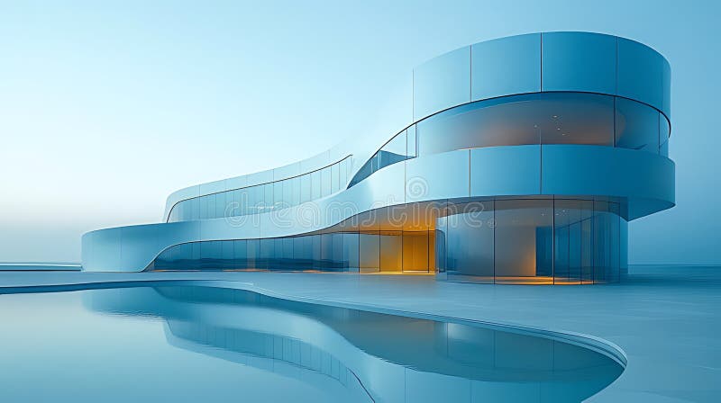 Modern Coastal Villa, Sunset Rendering, Pool, Architecture Stock ...