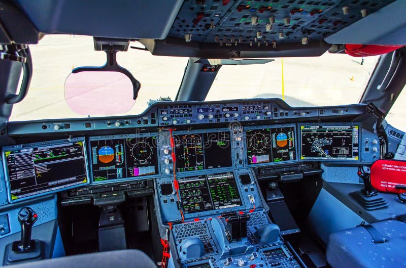 Modern Cockpit in the Passenger Airliner Stock Image - Image of buttons ...