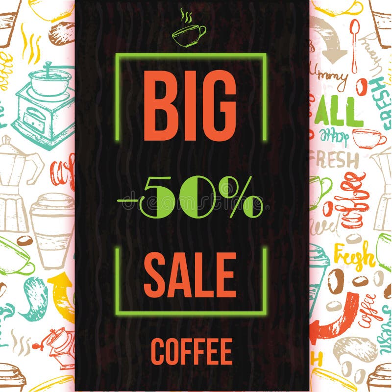 Modern Coffee Banner Lettering. Colorful Vector Background for Wrapping ...