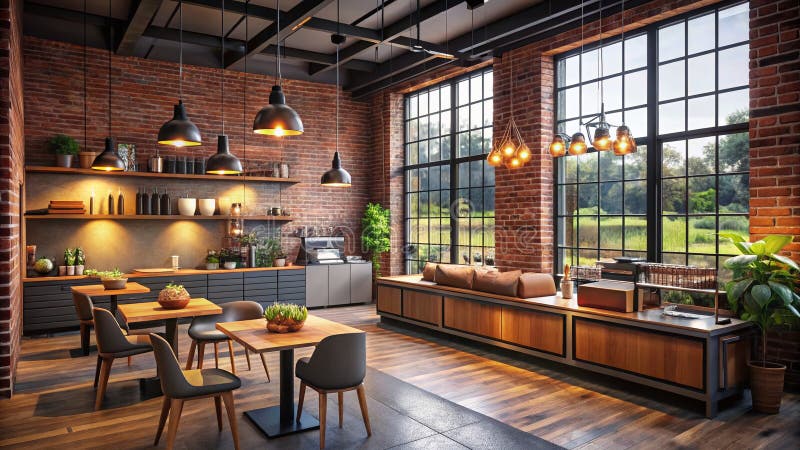 Modern Coffee Bar Design a Panoramic Interior with Cozy Ambiance and ...