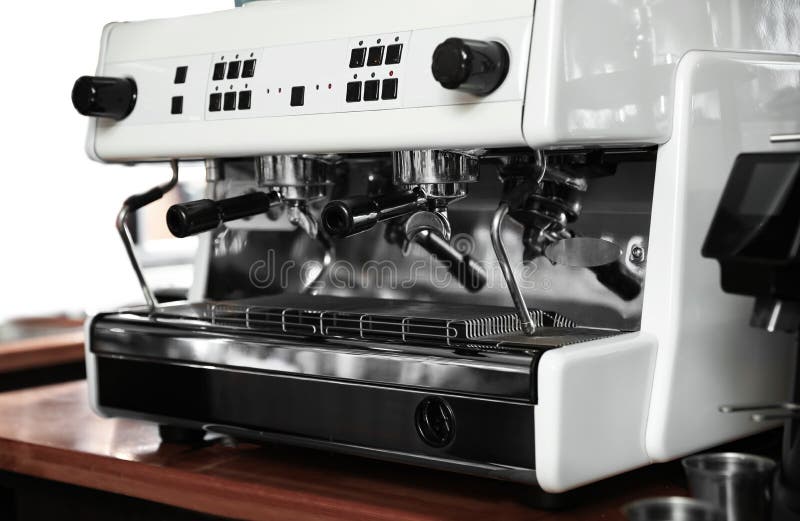 Modern Coffee Machine on Bar Counter Stock Photo - Image of coffee ...